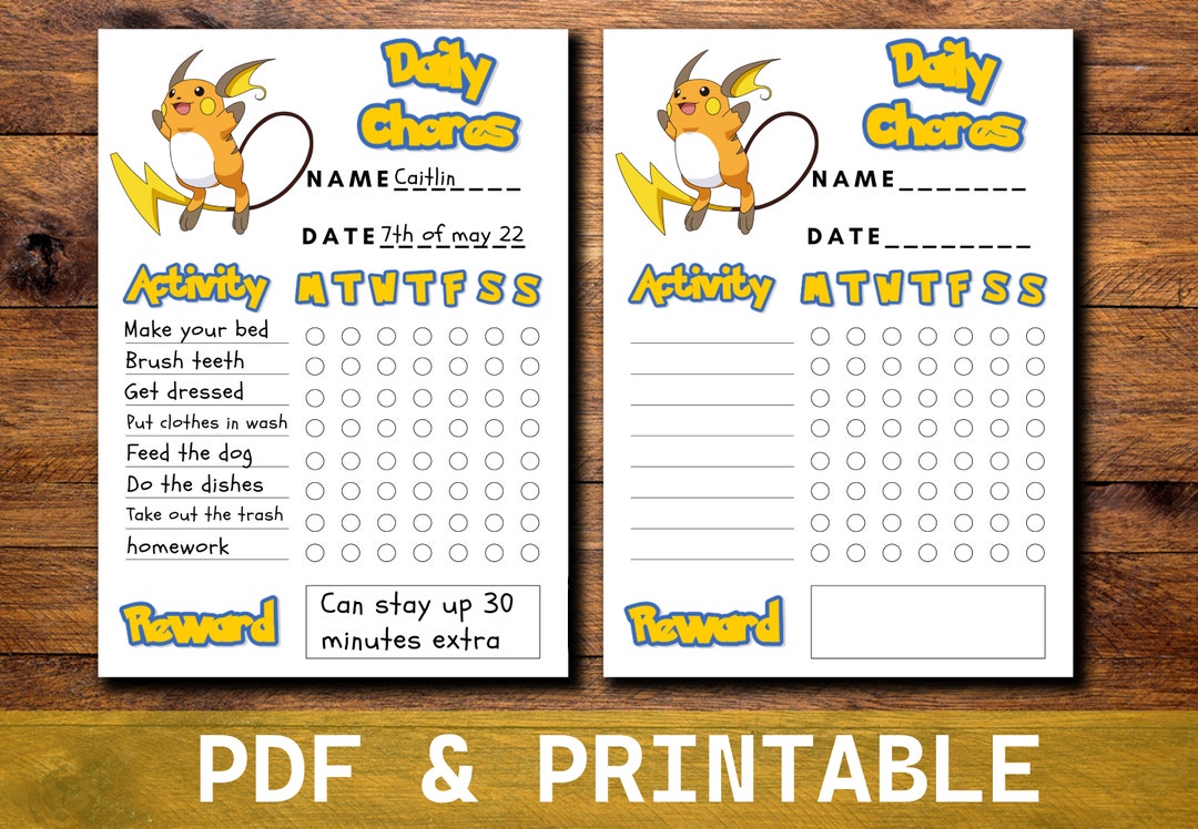 Pokemon Printable Chore Chart - Fun Kids' Chores Tracker - Instill ...