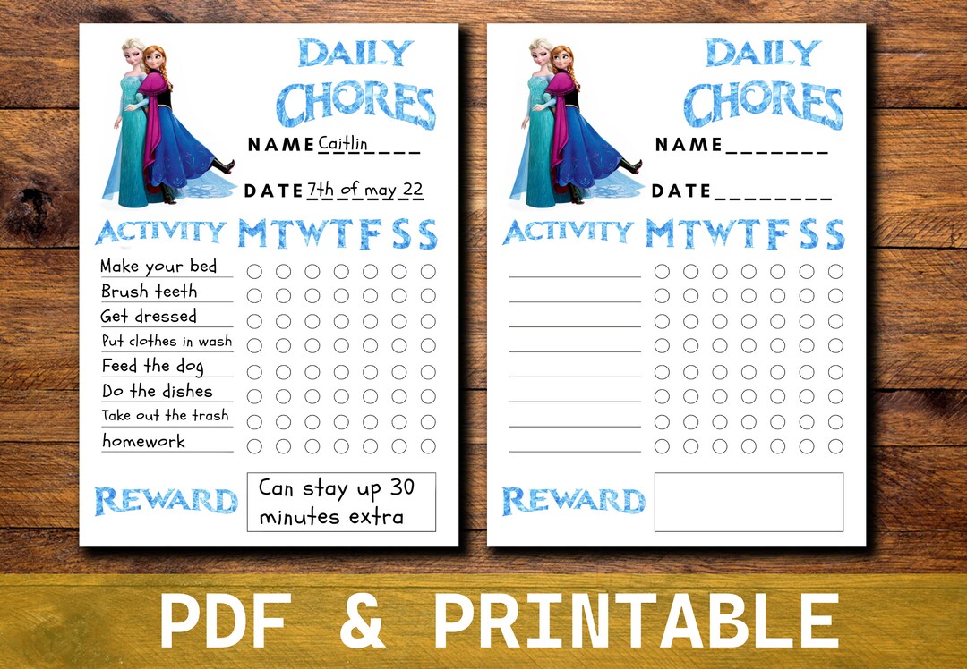 Frozen Chore Chart | Kids Responsibility List Printable (PDF) - Etsy