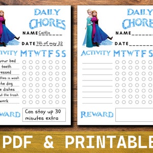 Frozen Chore Chart PDF | Responsibility List for Kids | Printable ...