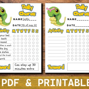 Pokemon Printable Chore Chart Fun Kids' Chores Tracker Instill ...