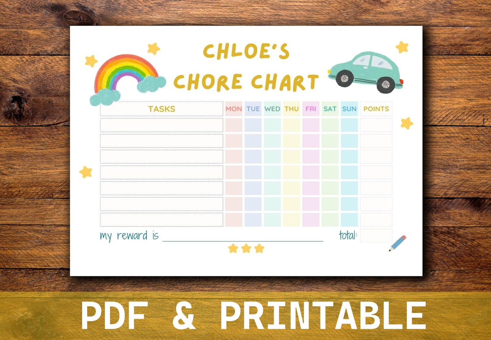 Colorful Printable Chore Chart - Fun Kids' Chores Tracker - Instill Responsibility - Reward ...