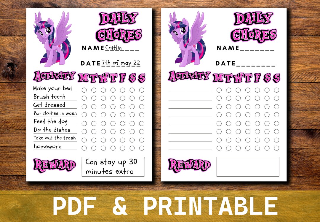 My Little Pony Chore Chart PDF Twilight Sparkle Responsibility List for ...