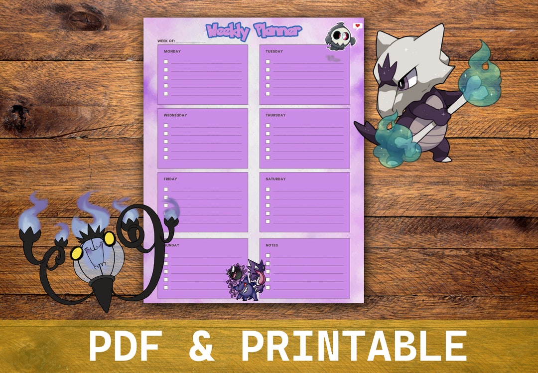 Pokemon Weekly Planner Ghost Daily Work Schedule Weekly - Etsy