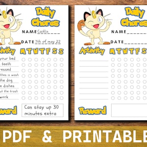 Pokemon Printable Chore Chart Fun Kids' Chores Tracker - Etsy