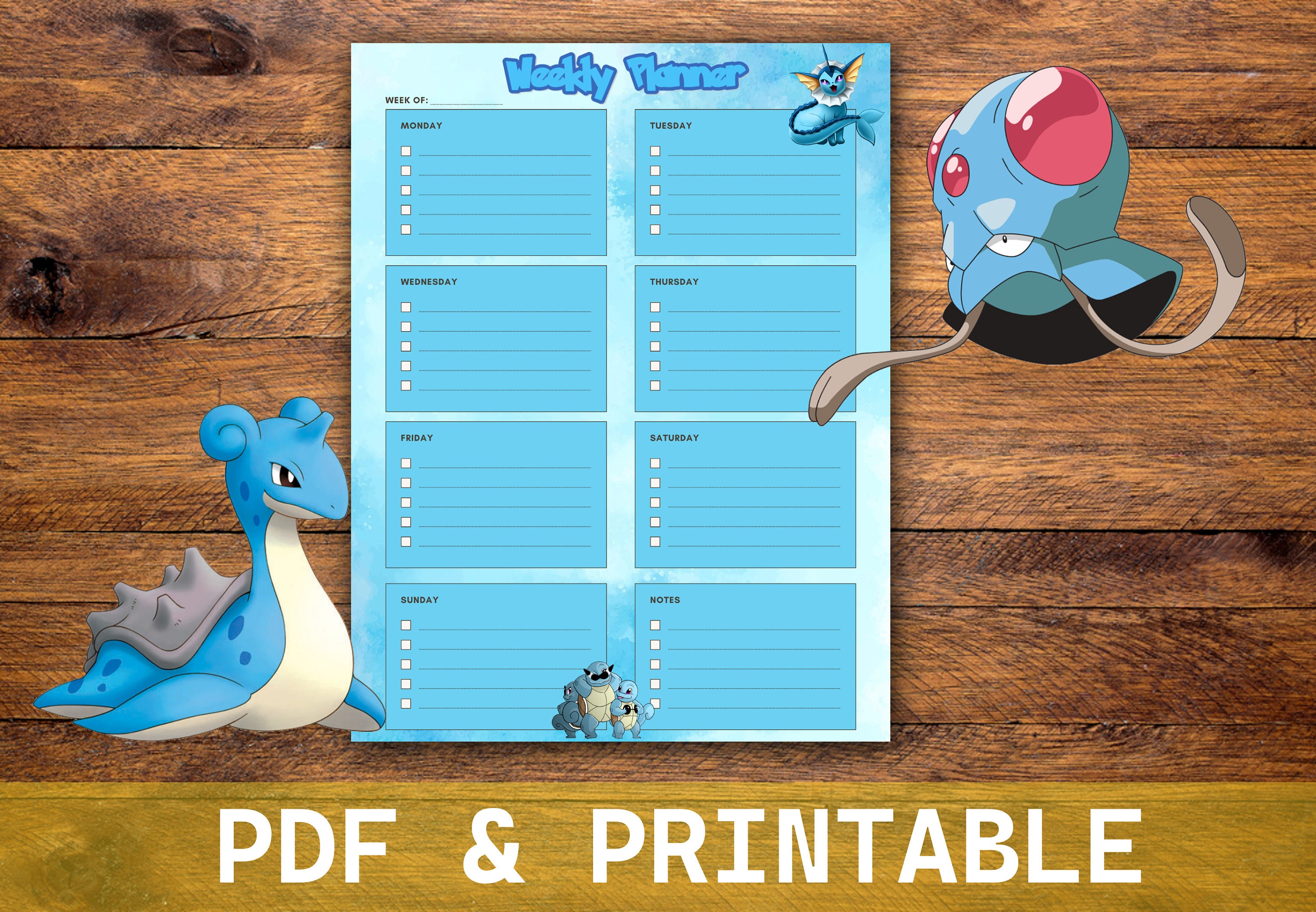 Pokemon Weekly Planner, Water, Daily Work Schedule, Weekly Planner, PDF ...