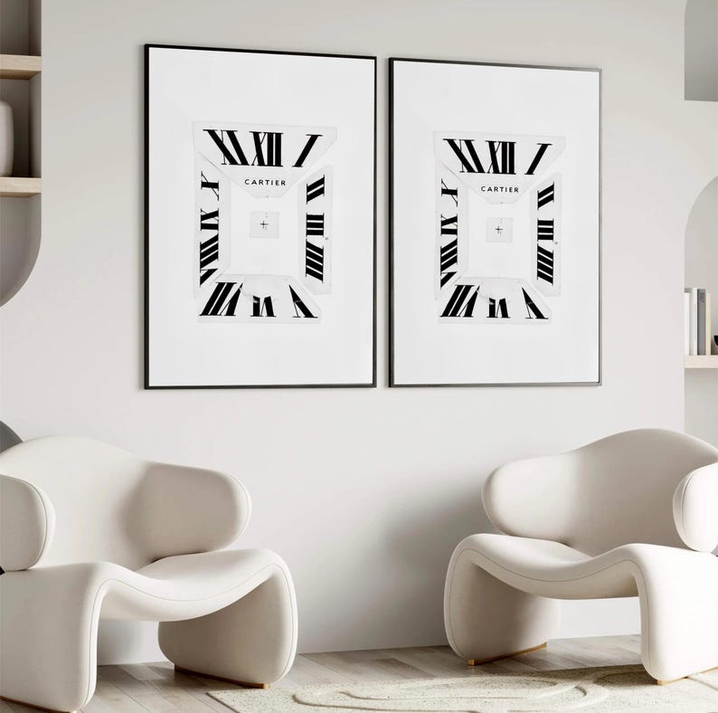 Vintage Cartier Print, Designer Wall Art, Clock Print, Luxury Living ...