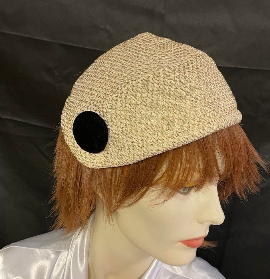 Vintage Gold-threaded Dressy Hat With Black Velvet Buttons and Built-in ...