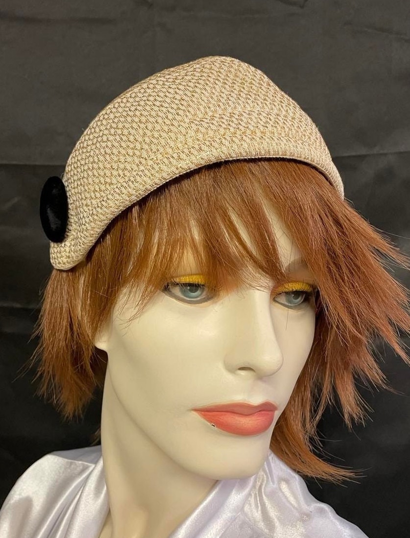 Vintage Gold-threaded Dressy Hat With Black Velvet Buttons and - Etsy