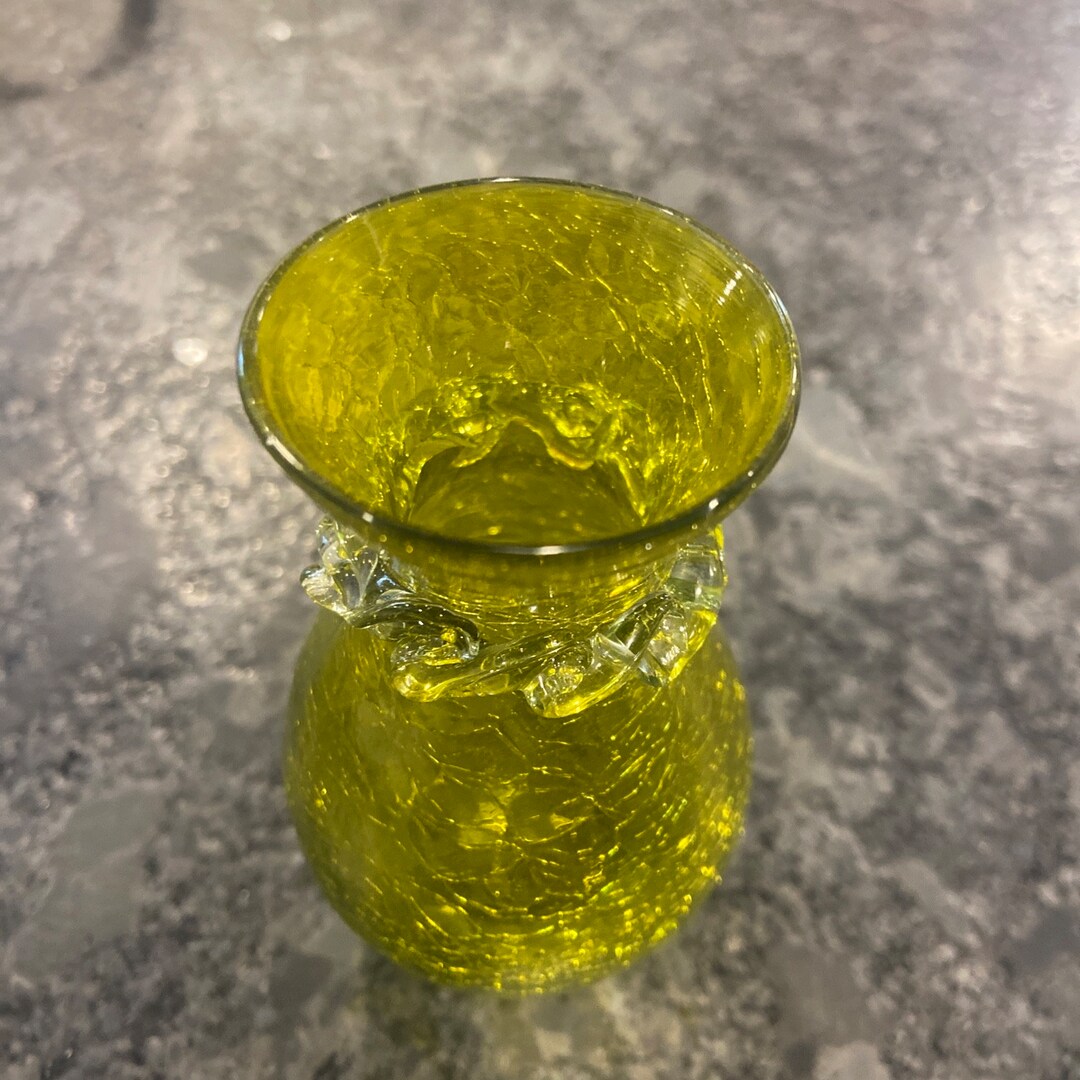Vintage Green Crackle Pilgrim Glass Hand Blown Small Vase - Etsy