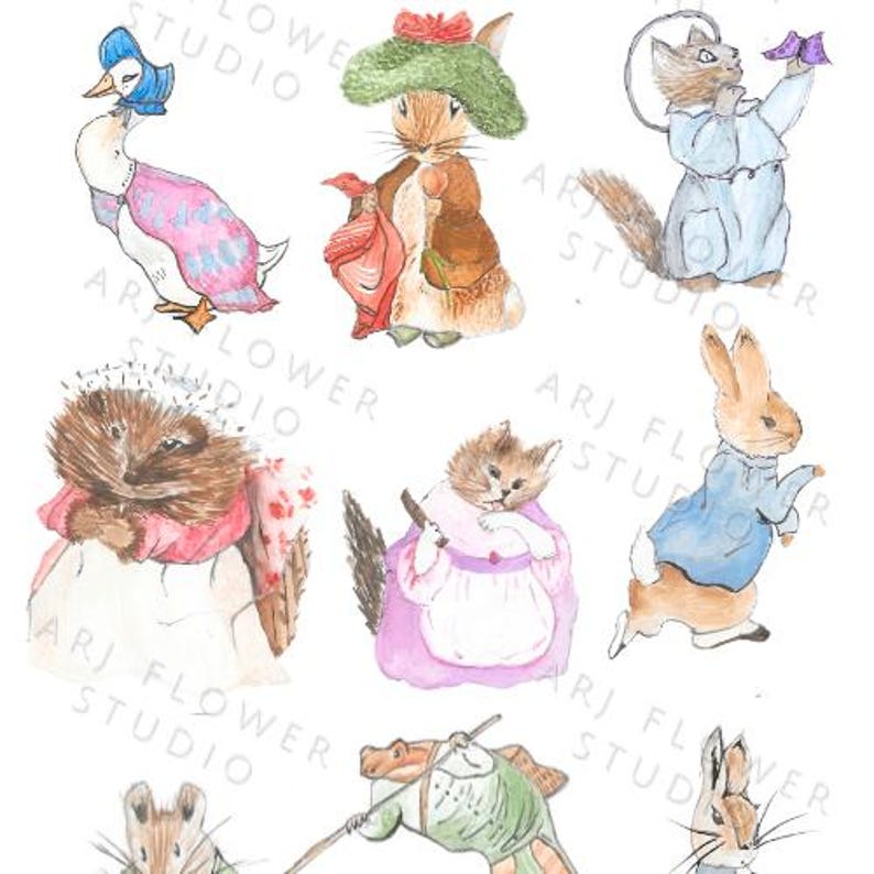 12 Beatrix Potter Characters, Peter Rabbit, Hand Drawn, Watercolor ...