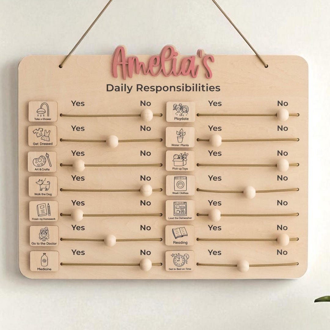 Wooden Montessori Chore Chart for Kids – Daily Responsibility Task ...
