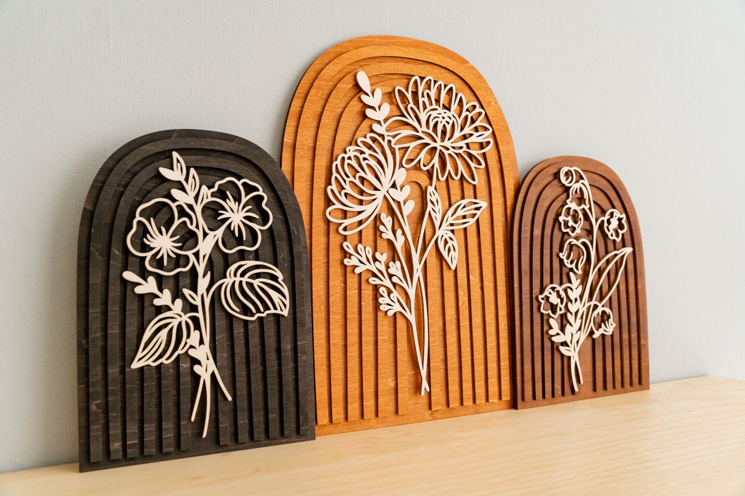 Wildflower Botanical Floral Wood Wall Hanging, Birth Month Flower Gift ...