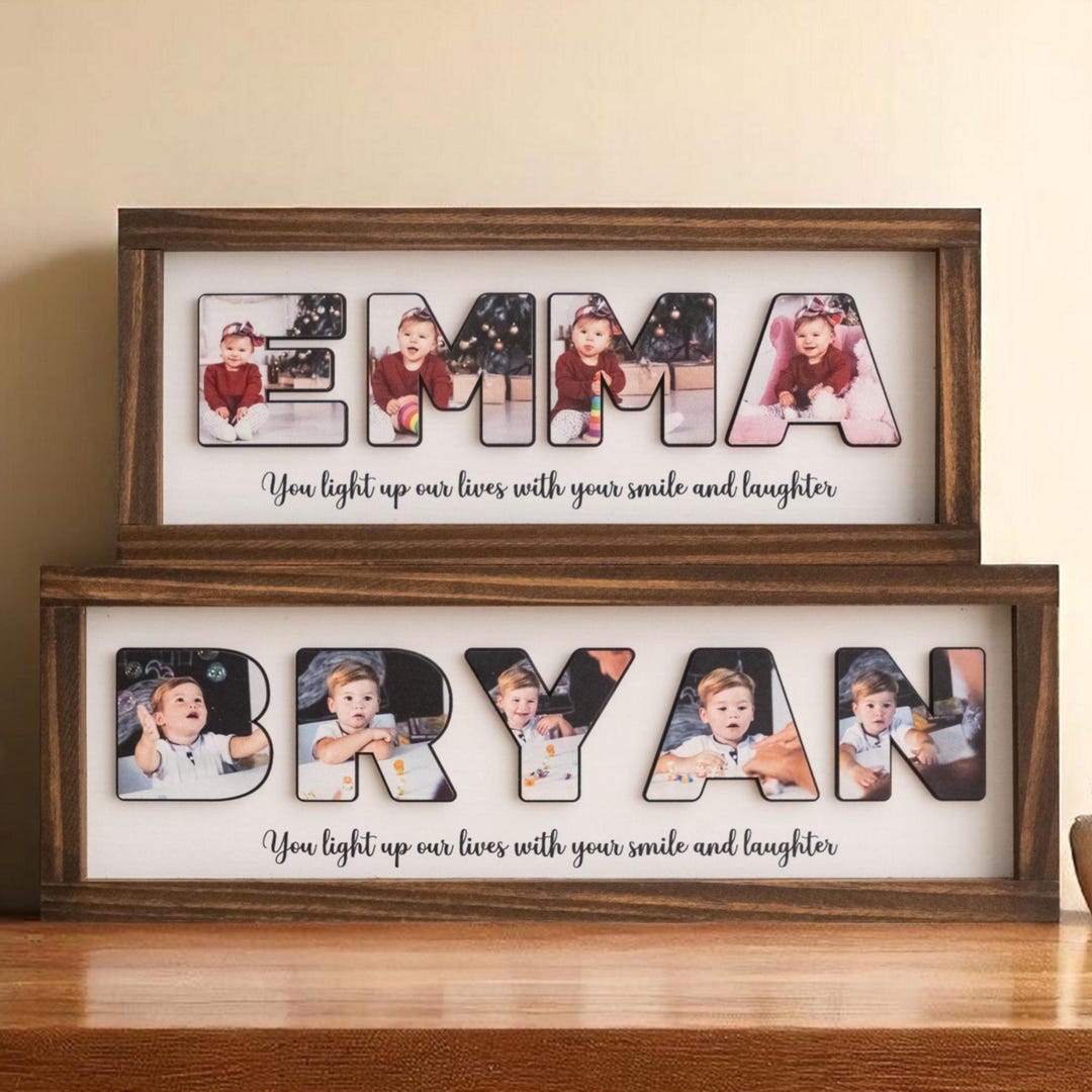 Wooden Name Picture Frame Personalized Baby Room Sign Custom Photo ...
