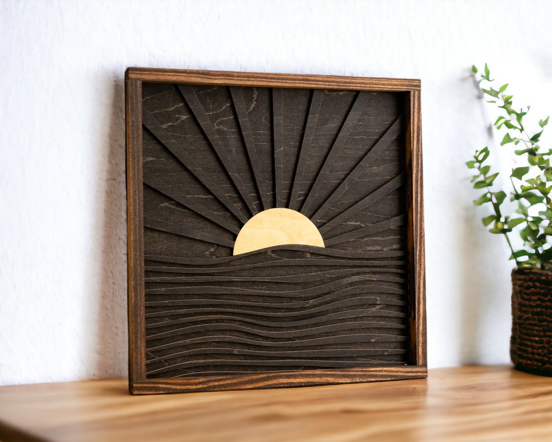 Boho Wood Wall Art, Wall Art Long Sun Wood Wall Decor Bedroom Wall ...