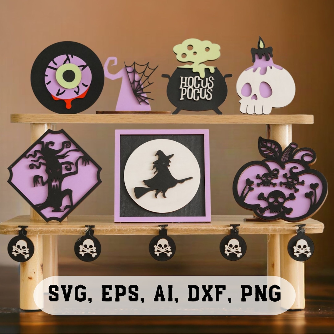 Halloween Tiered Tray Svg, Spooky Vibes Svg, Retro Halloween Decor ...