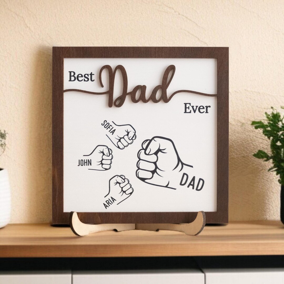 Personalized Father's Day Gift, Fist Bump, Dad and Kids Framed Sign ...