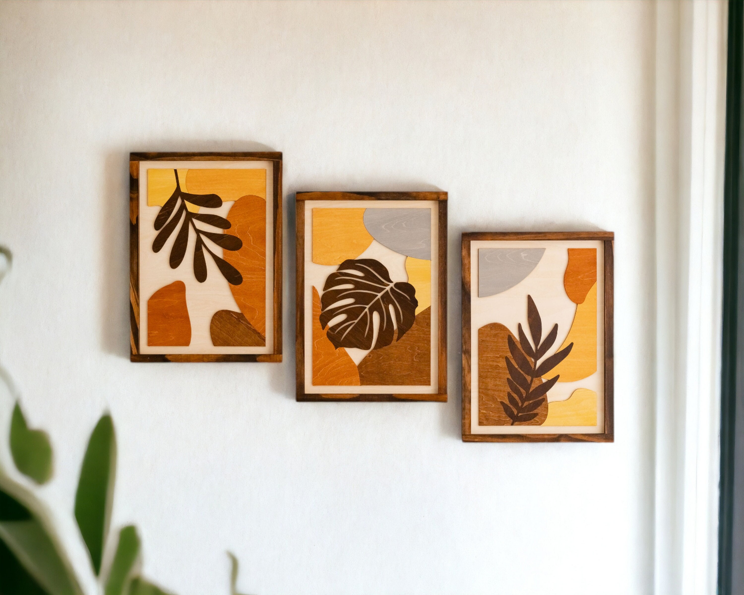 Tropical Leaf Wood Wall Art - Botanical Plant Wall Decor - Tree Art ...