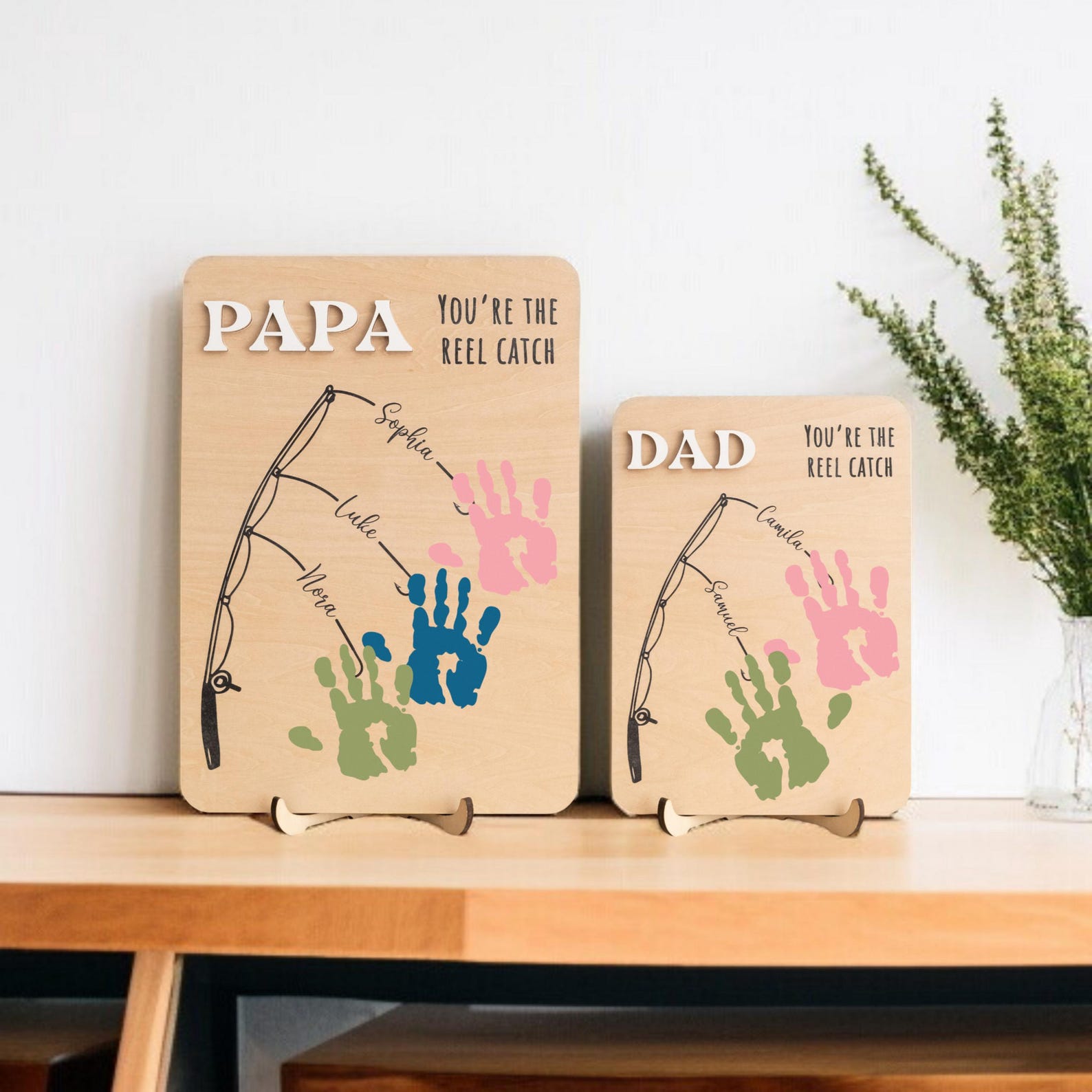 Personalized Fishing Handprint Sign for Dad, DIY Handprint Fishing Sign ...