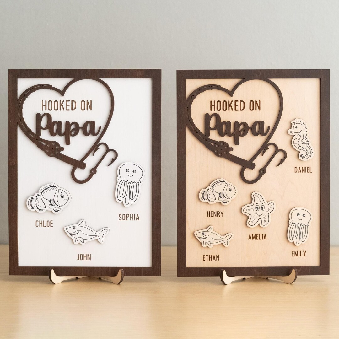 Modern Hooked on Papa Sign, Personalized Wooden Decor, Father's Day ...