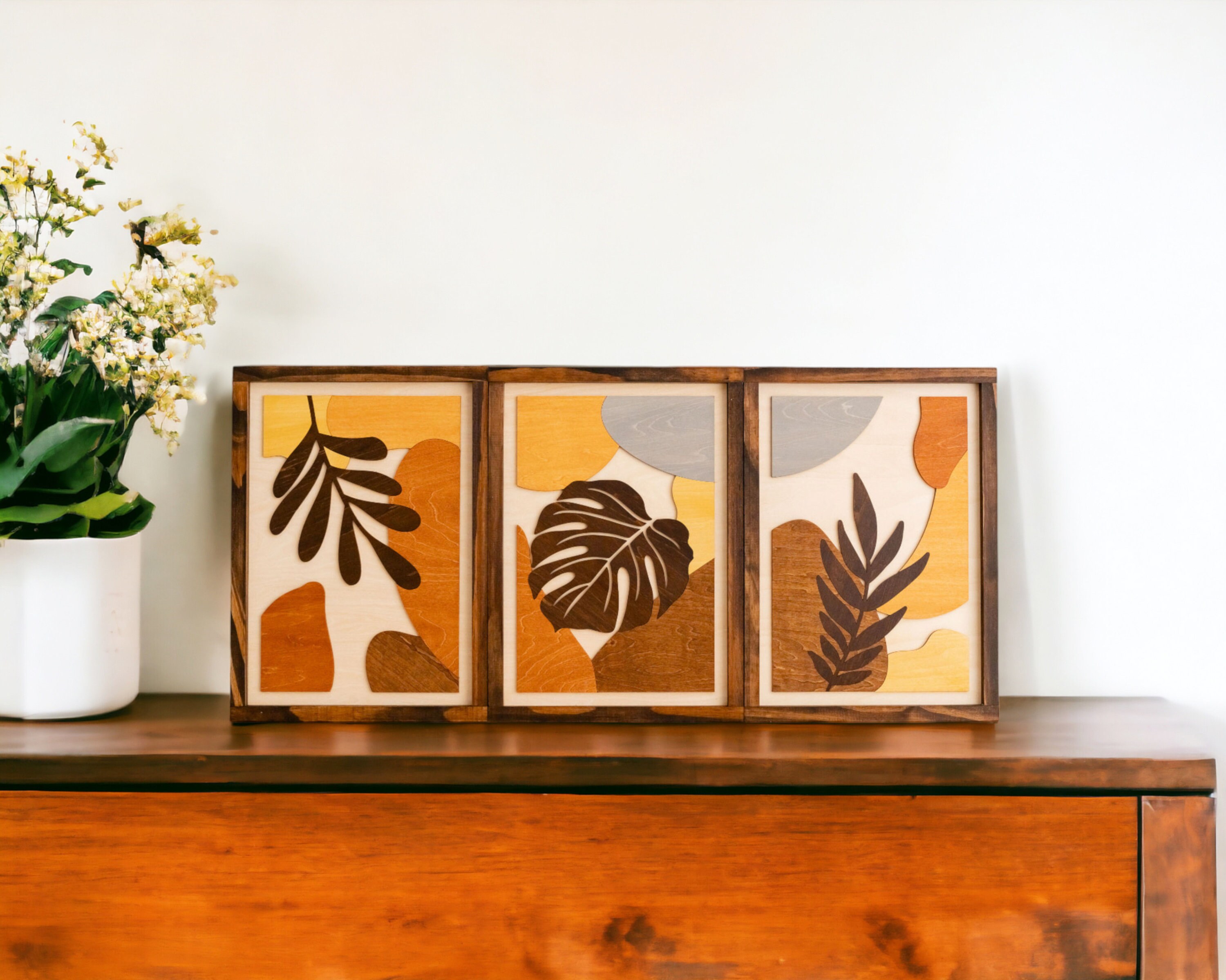 Tropical Leaf Wood Wall Art - Botanical Plant Wall Decor - Tree Art ...