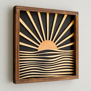 Sun Moon Wood Art, Room Decor Boho, Wood Art Hanging, Bohemian Wall ...