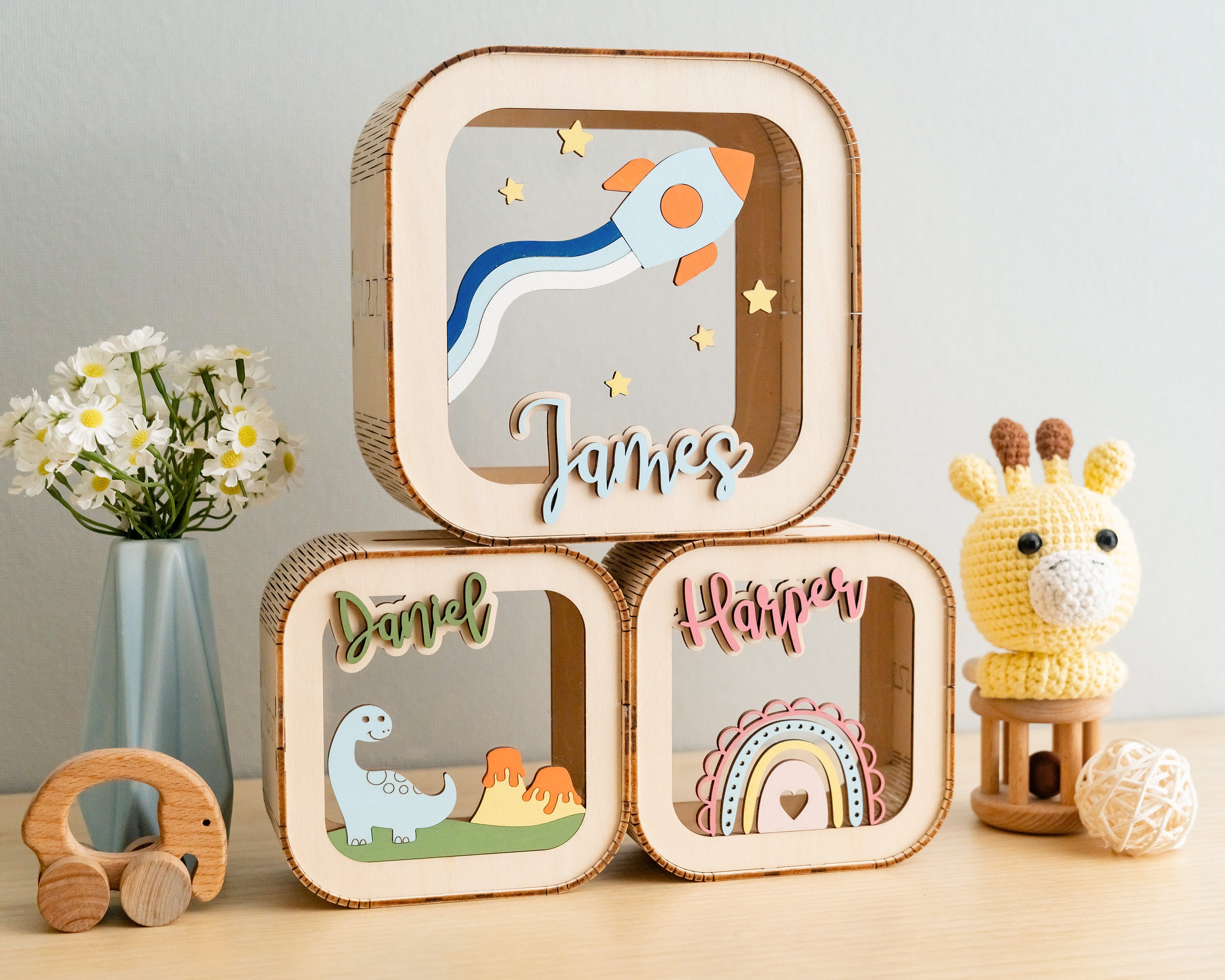 Baby Letter Money Box, Coin Bank, 1 Year Old Gift, Money Banks, Wooden ...