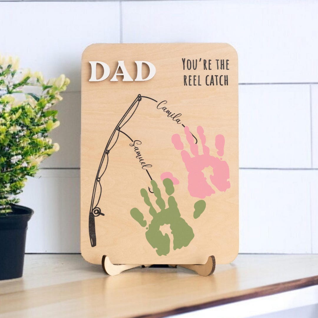 Personalized Fishing Handprint Sign for Dad, DIY Handprint Fishing Sign ...