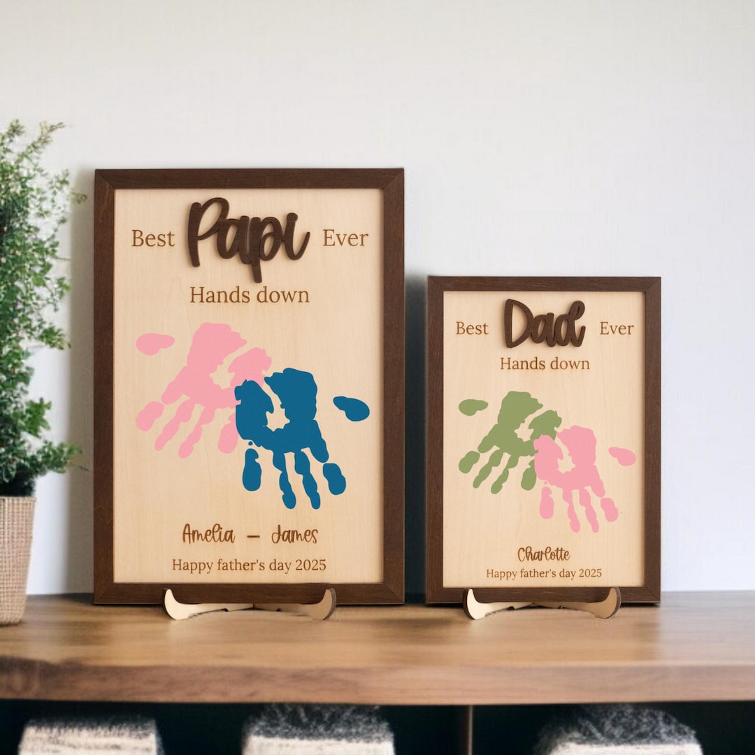 Personalized Handprint Art for Dad, Custom Wooden Father's Day Gift ...