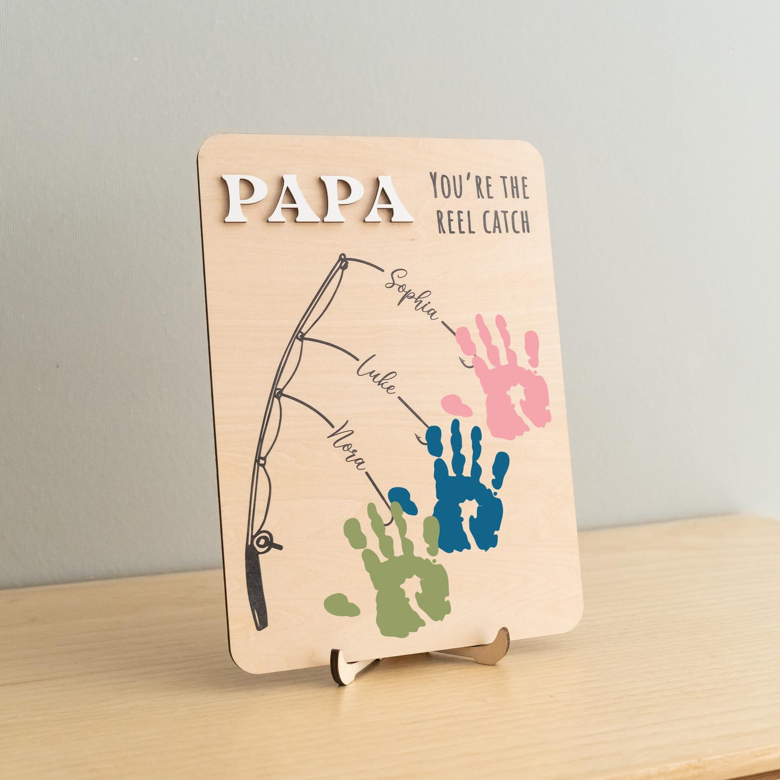 Personalized Fishing Handprint Sign for Dad, DIY Handprint Fishing Sign ...