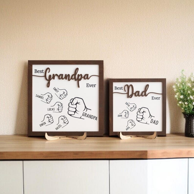 Custom Fist Bump Dad Sign, Personalized Wooden Gift From Kids, Father's ...