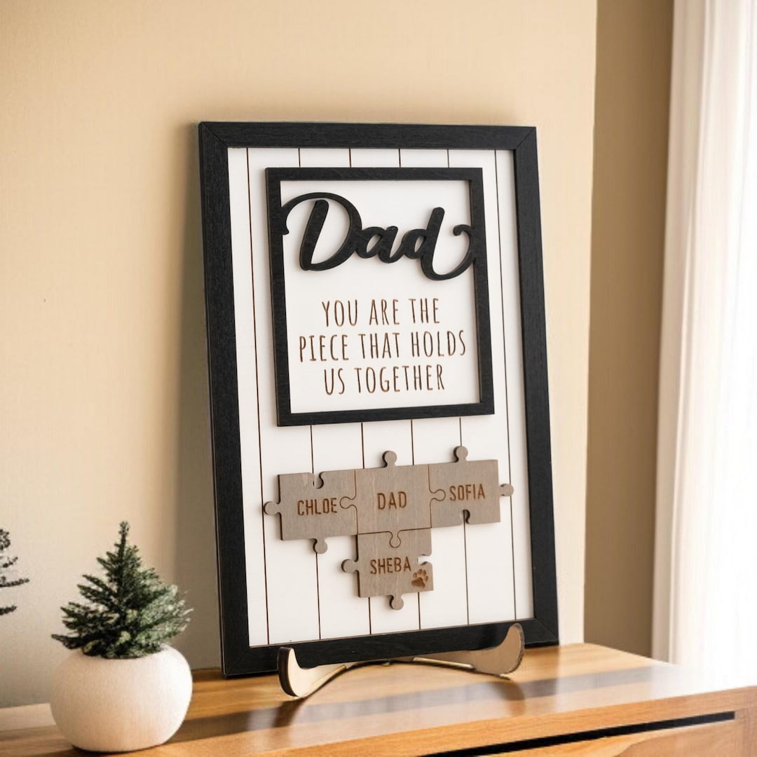 Father's Day Custom Puzzle Sign, Wooden Family Puzzle Frame for Dad ...