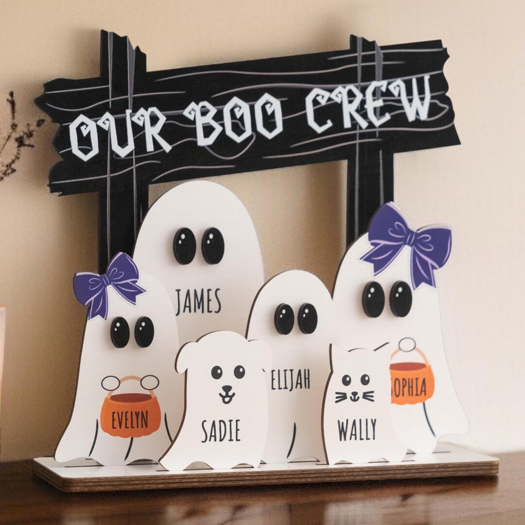 Rustic Wooden Halloween Boo Crew Sign With Custom Family Names D08 - Etsy