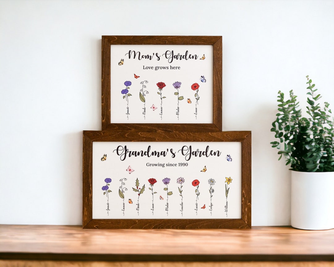 Birth Flower Name Sign, Custom Wood Sign, Grandkids Birth, Personalized ...