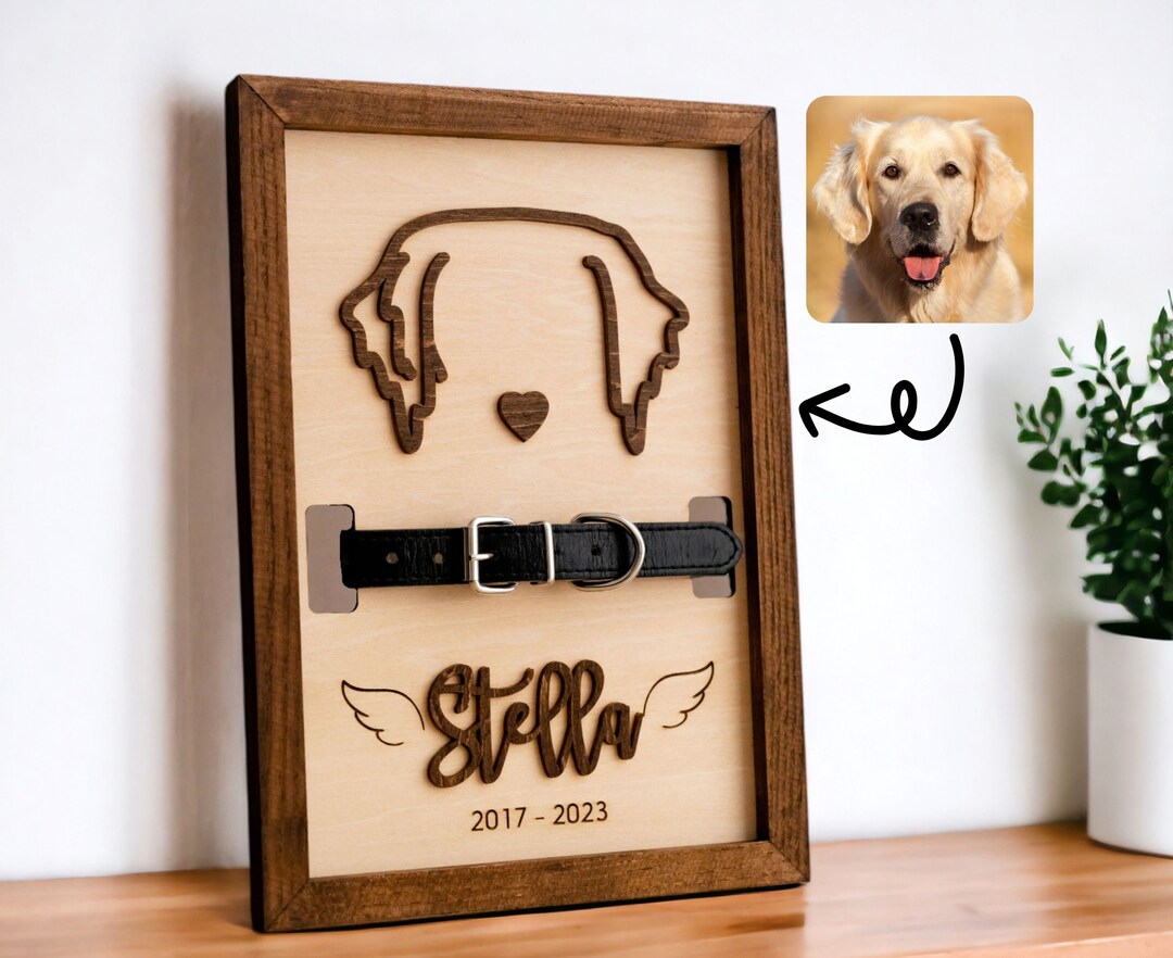 Memorial Pet Collar Frame, Dog Ear Framed Art, Loss of Dog, Cat Loss ...
