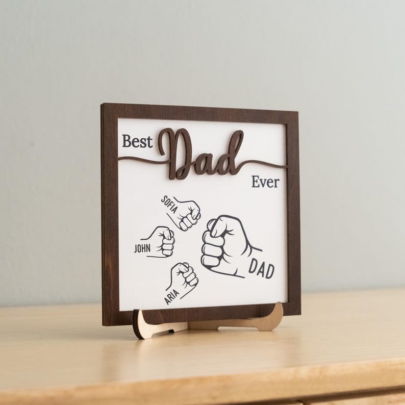 Custom Fist Bump Dad Sign, Personalized Wooden Gift From Kids, Father's ...