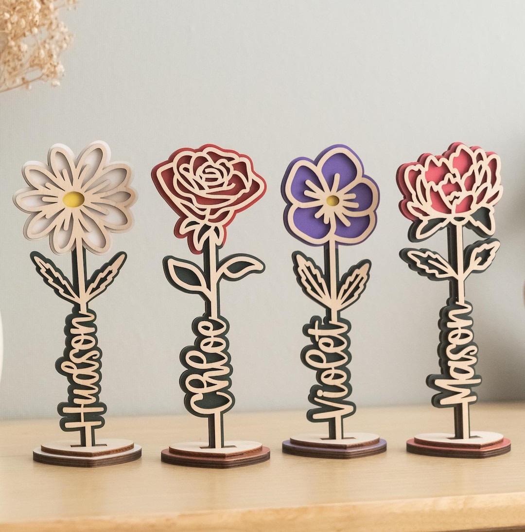 Rosa de madera personalizada, rosa de madera con nombre, flor de madera ...