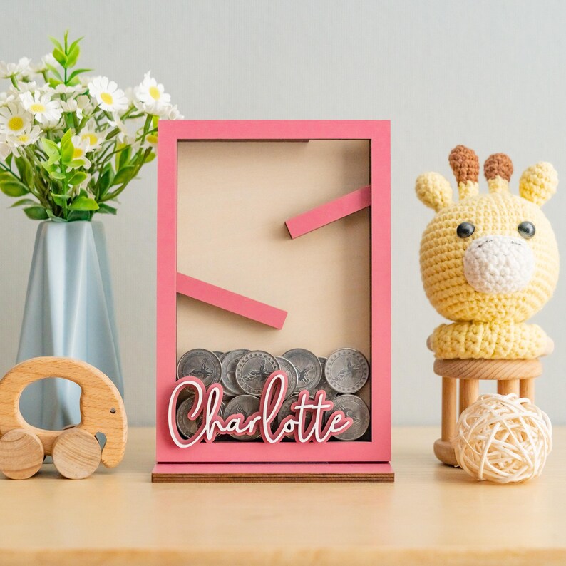 Baby Piggy Bank, Wooden Coin Box, Kids Birthday, Christening Gift ...