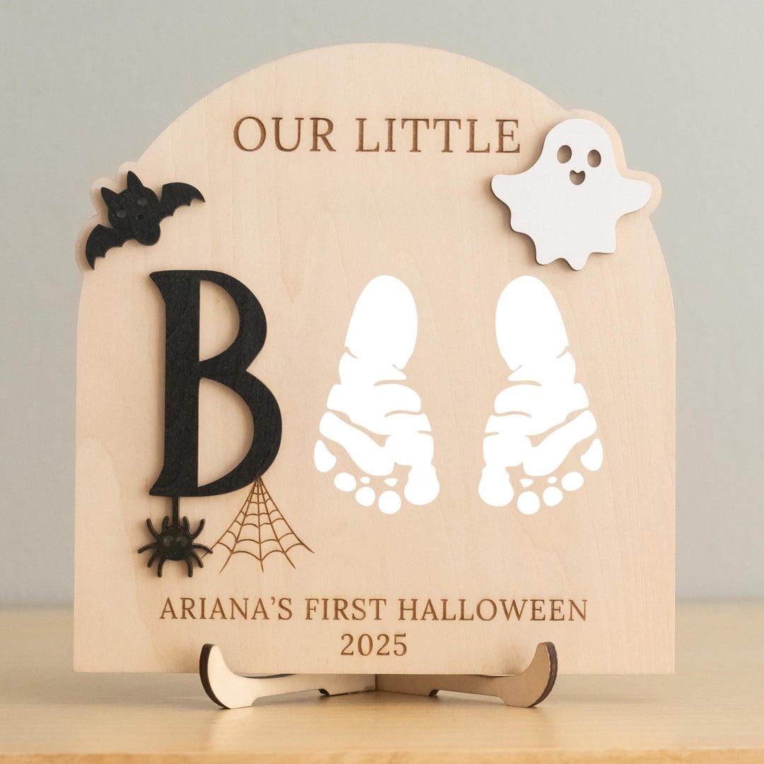 Rustic Halloween Baby Footprint Sign – Personalized “my Little Boo ...