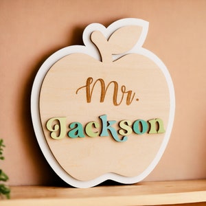 Teacher Apple Sign, Gifts for Teachers, Teacher Sign for Desk, Wood ...