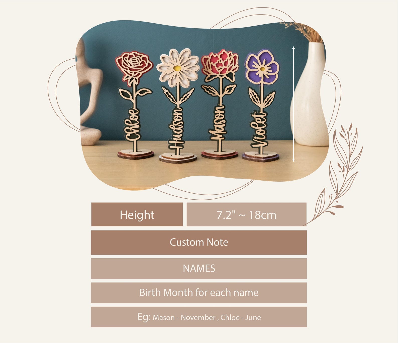 Custom Name Wooden Flower Stand, Personalized Floral Table Decor J48 - Etsy