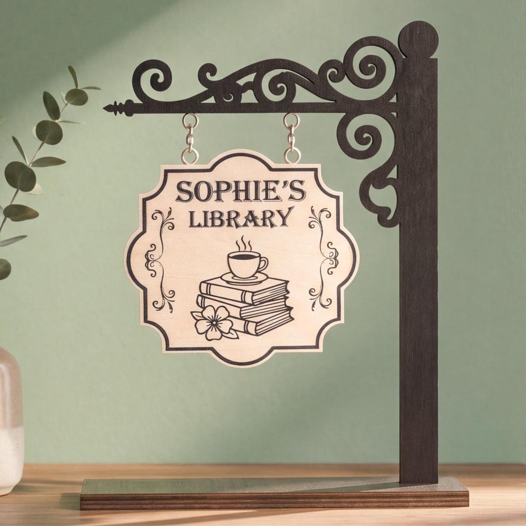 Personalized Library Hanging Wood Sign, Victorian Style Bookshelf ...