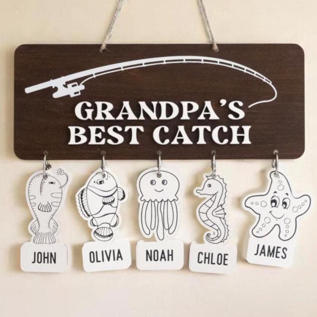 Grandpa’s Best Catch Sign, Personalized Wooden Fishing Gift From ...