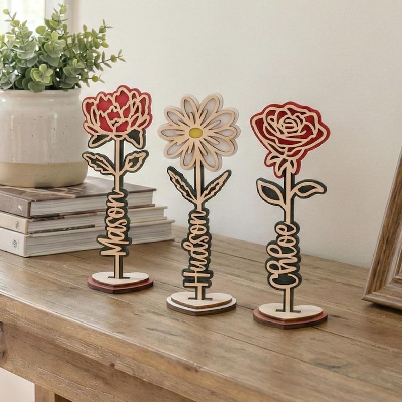 Custom Name Wooden Flower Stand, Personalized Floral Table Decor J48 - Etsy