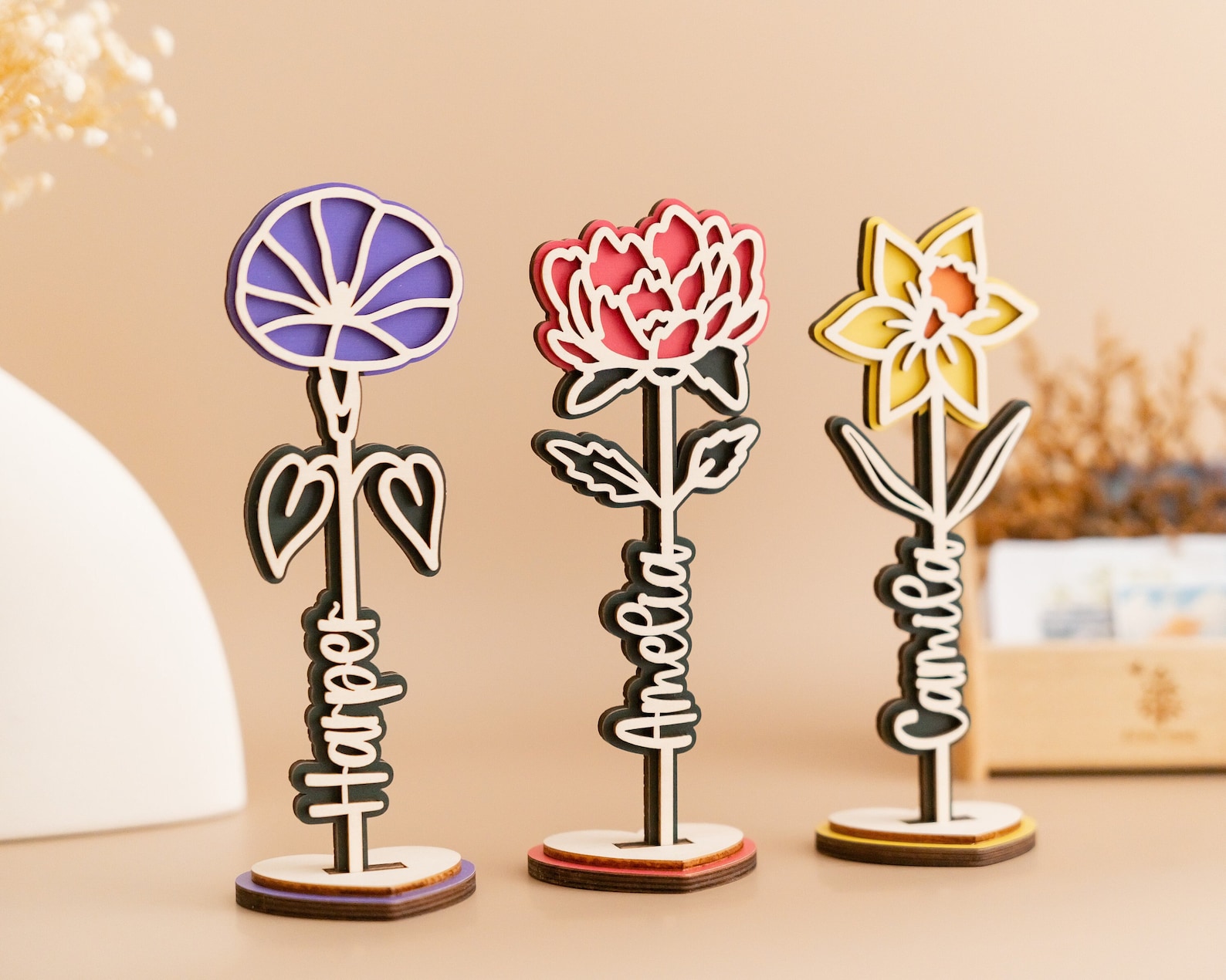 Custom Name Wooden Flower Stand, Personalized Floral Table Decor J48 - Etsy