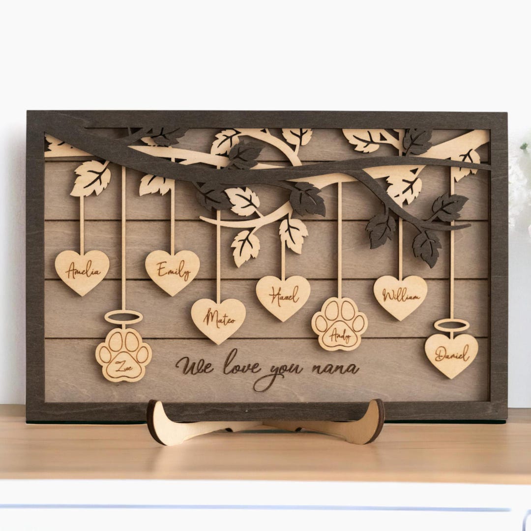 Family Tree Hanging Heart 3D Wall Hanging Decoration or Gift With Stand ...