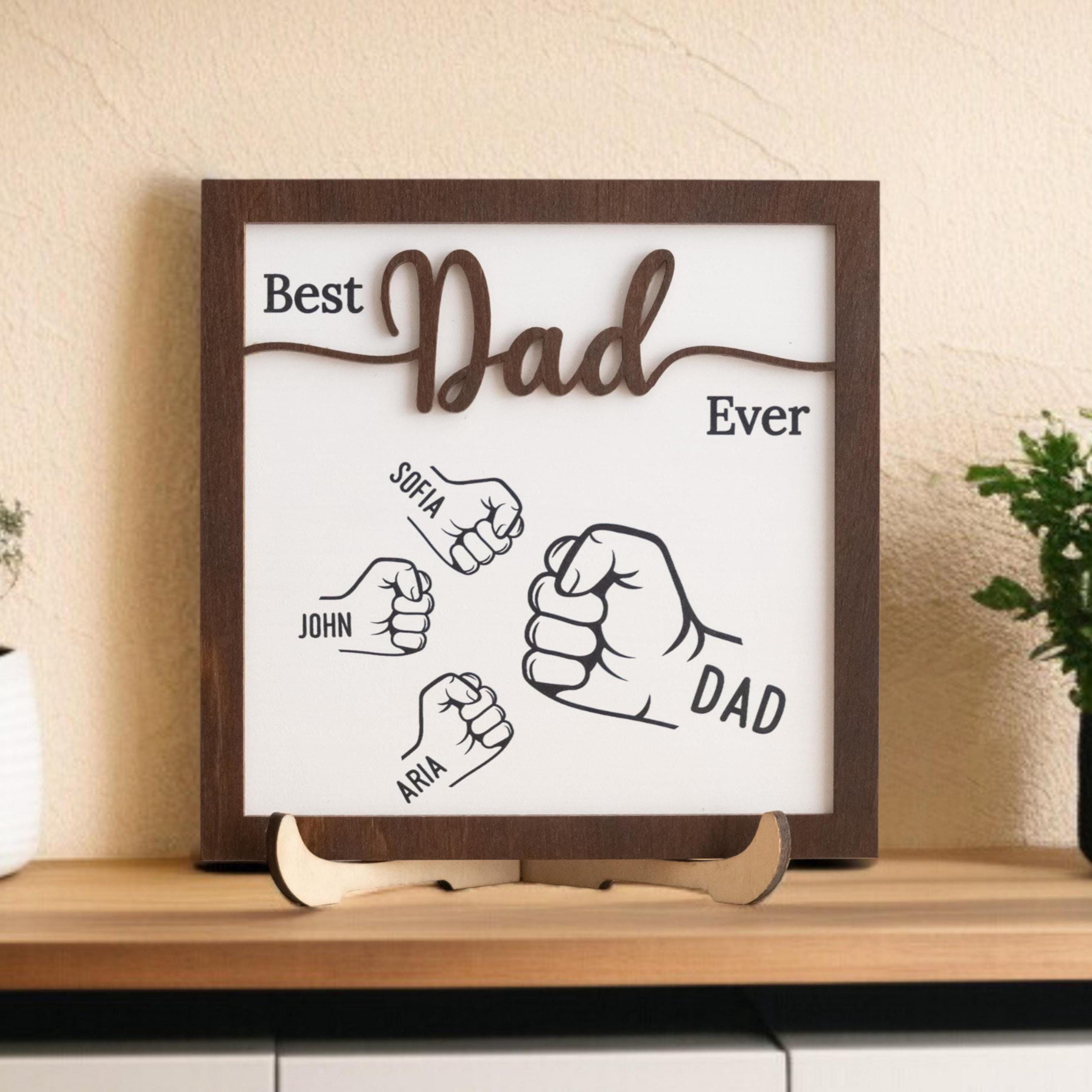 Custom Fist Bump Dad Sign, Personalized Wooden Gift From Kids, Father's ...