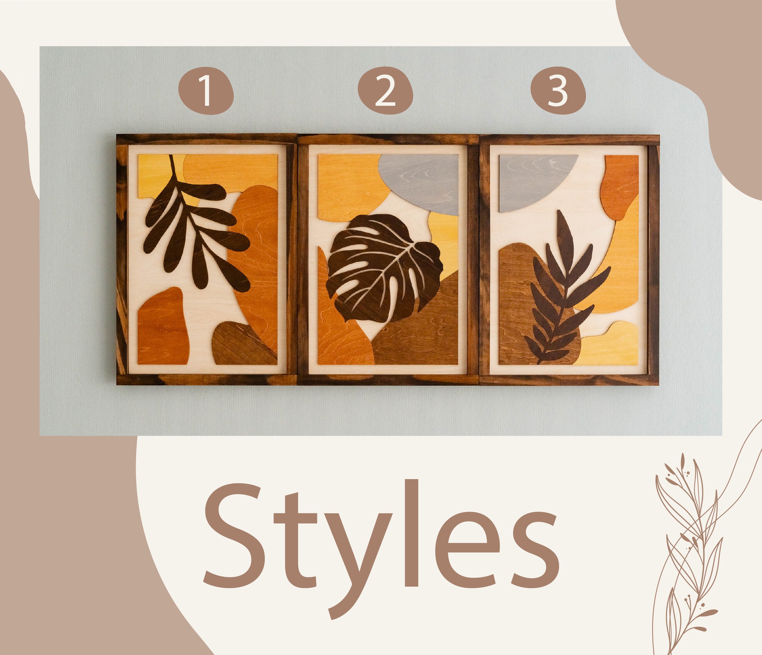 Tropical Leaf Wood Wall Art - Botanical Plant Wall Decor - Tree Art ...