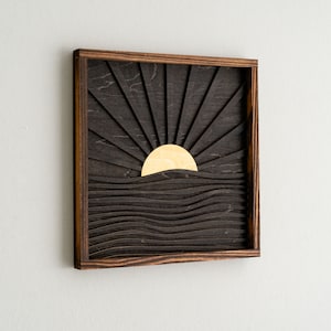 Boho Wood Wall Art, Wall Art Long Sun Wood Wall Decor Bedroom Wall ...
