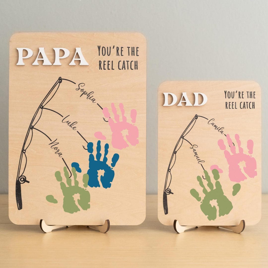 Reel Catch Dad Handprint Sign, Personalized Wood Gift From Kids, Father ...