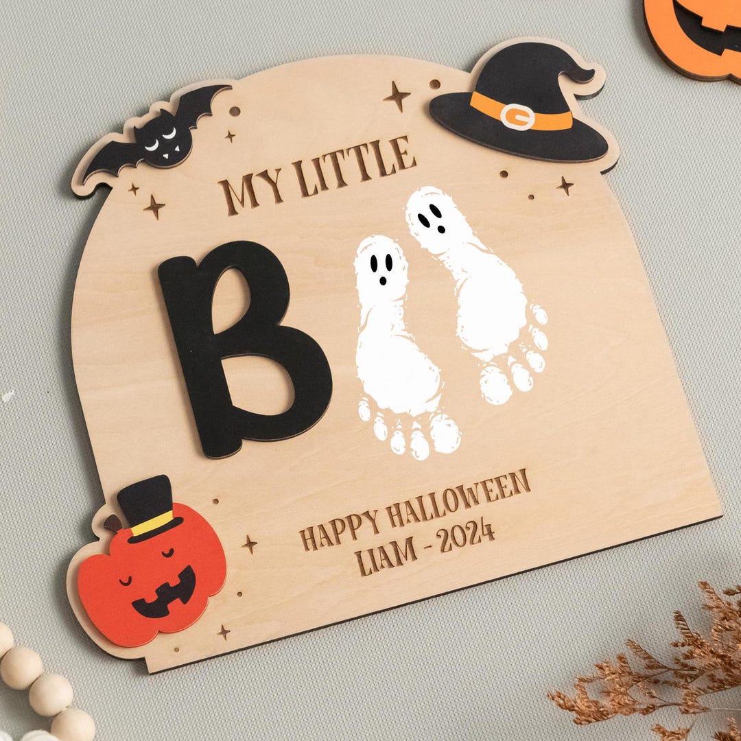 Halloween Footprint Sign, Halloween Plaque, Baby Footprint Frame, Baby ...